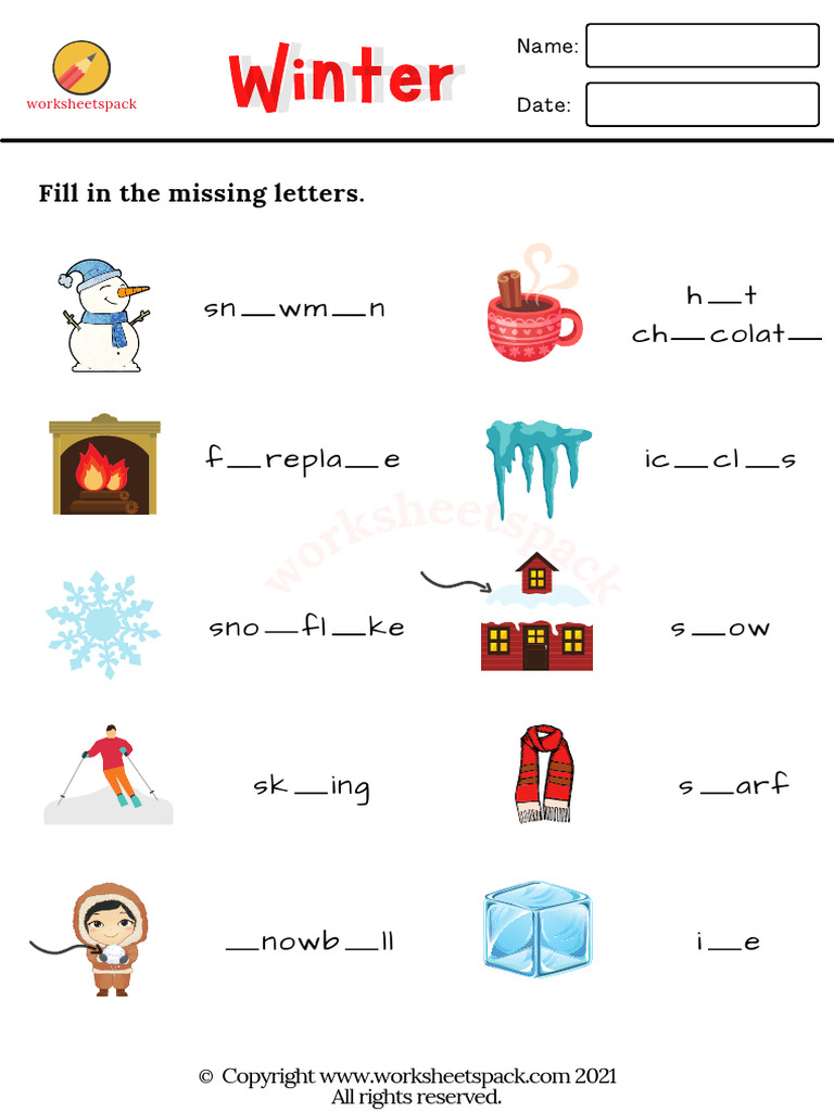 Winter Worksheets Fill in The Missing Letters | PDF
