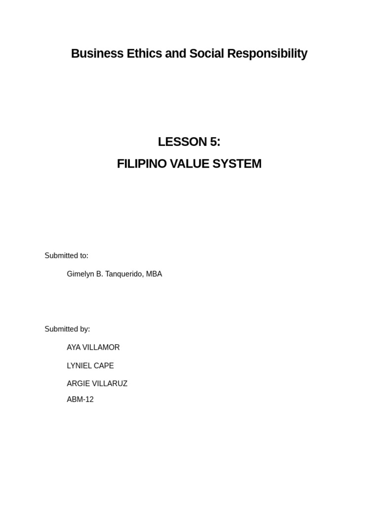 Lesson 5 Filipino Value System | PDF | Self Esteem | Social Psychology