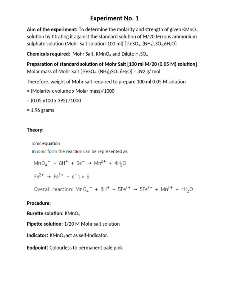 Molarity Determination of KMnO4 Solution | PDF