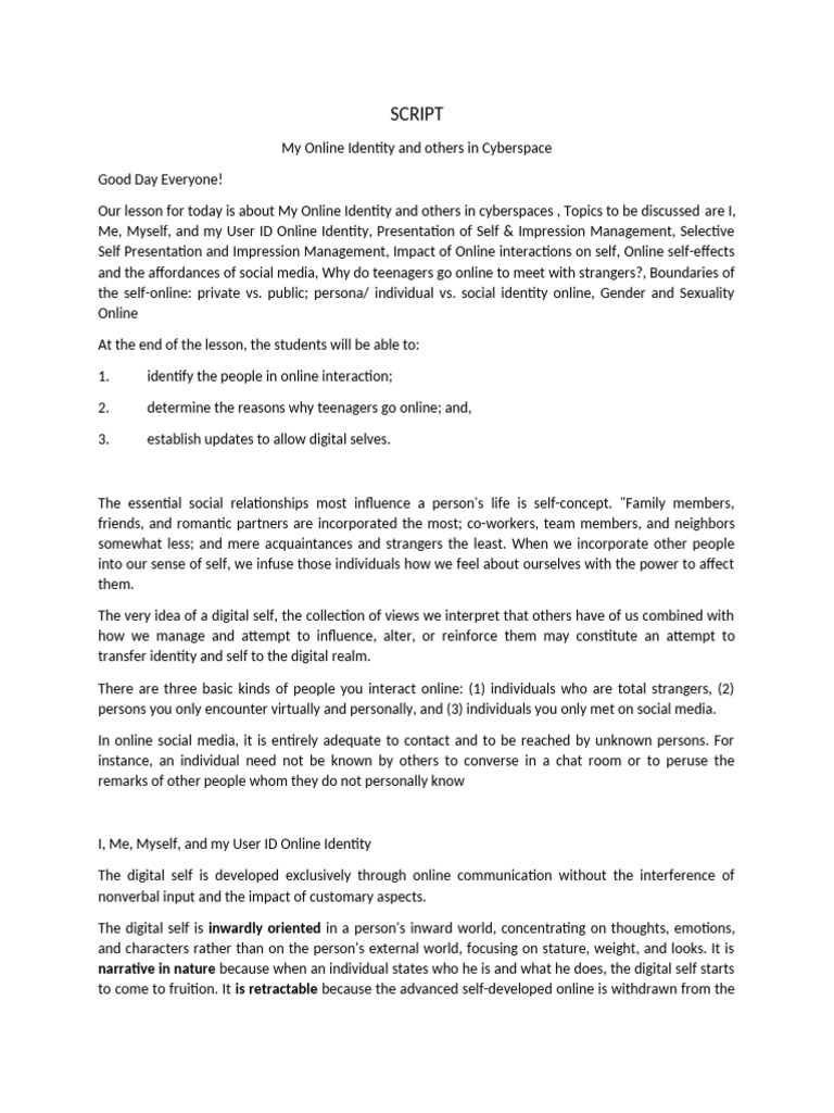 Topic 15 Digital Self Video Transcript | PDF | Gender | Gender Studies