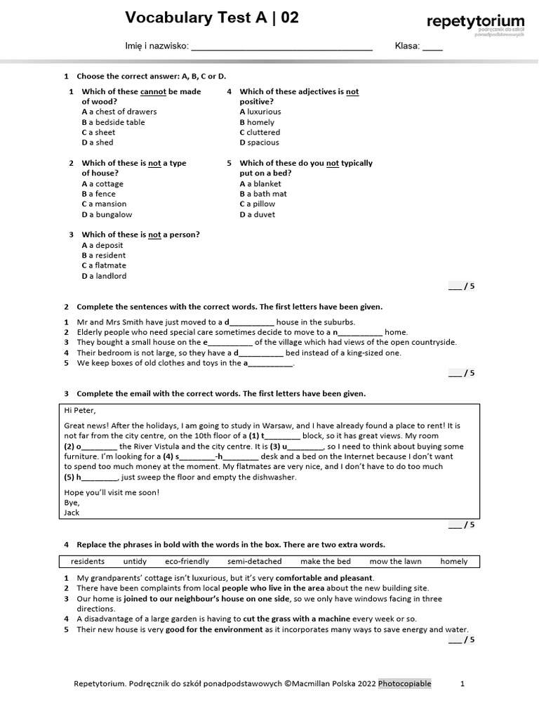 Vocabulary Test 2A | PDF
