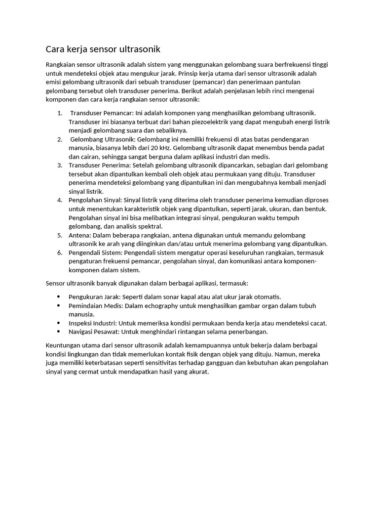 Cara Kerja Sensor Ultrasonik Awen Tobing 1 TL 1 PLI | PDF