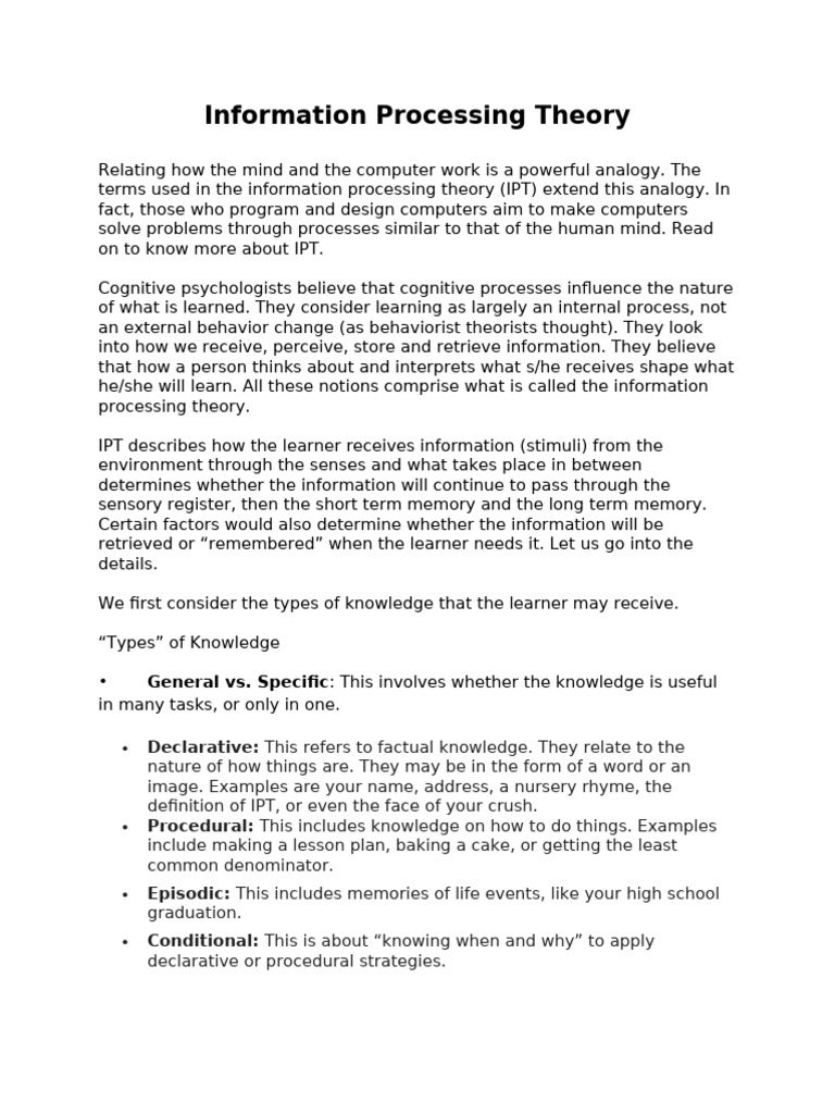 Information Processing Theory | PDF | Memory | Mind