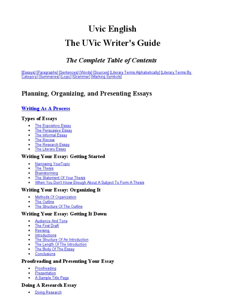 Planning, Organizing, and Presenting Essays - UVic | PDF | Essays ...