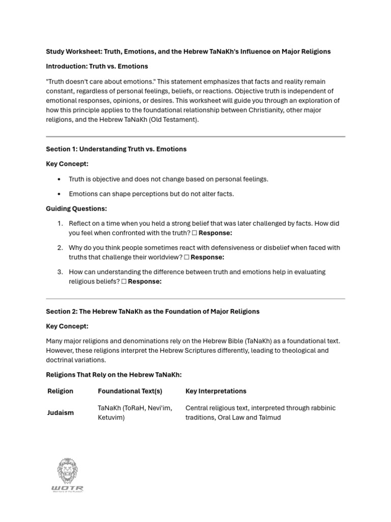 Truth+vs+Emotions+Study+Worksheet Opening Eye | PDF | Hebrew Bible | Bible