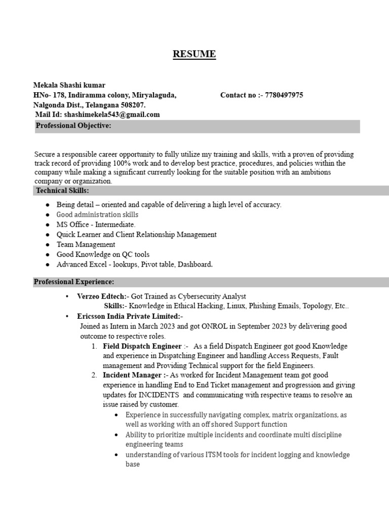 Incident Manager - Mekala Shashi | PDF