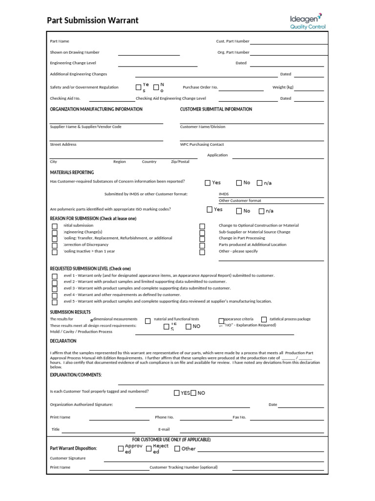 PPAP Part Submission Warrant | PDF