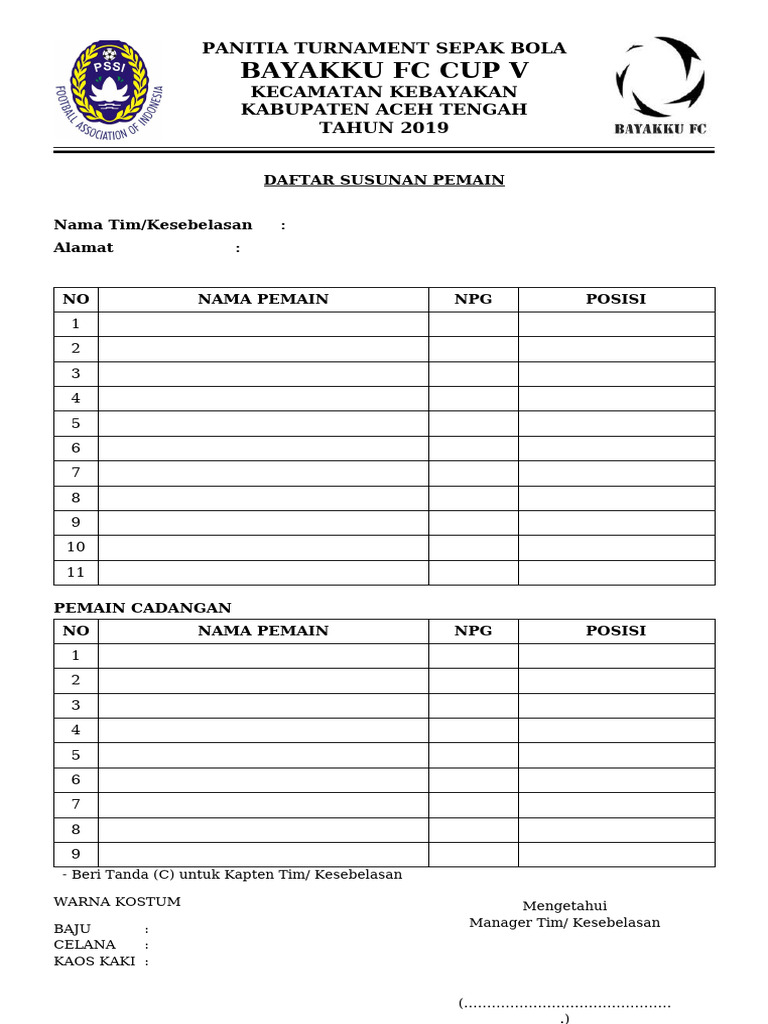 Daftar Susunan Pemain | PDF