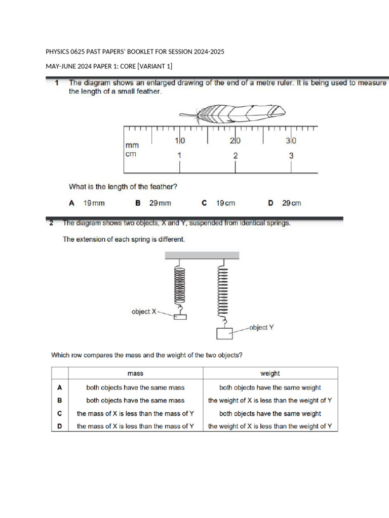 0625 Physics Past Papers 2024-2025 | PDF