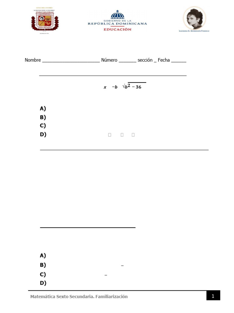 Examen P1 6to | PDF | Ecuaciones | Matemática Elemental