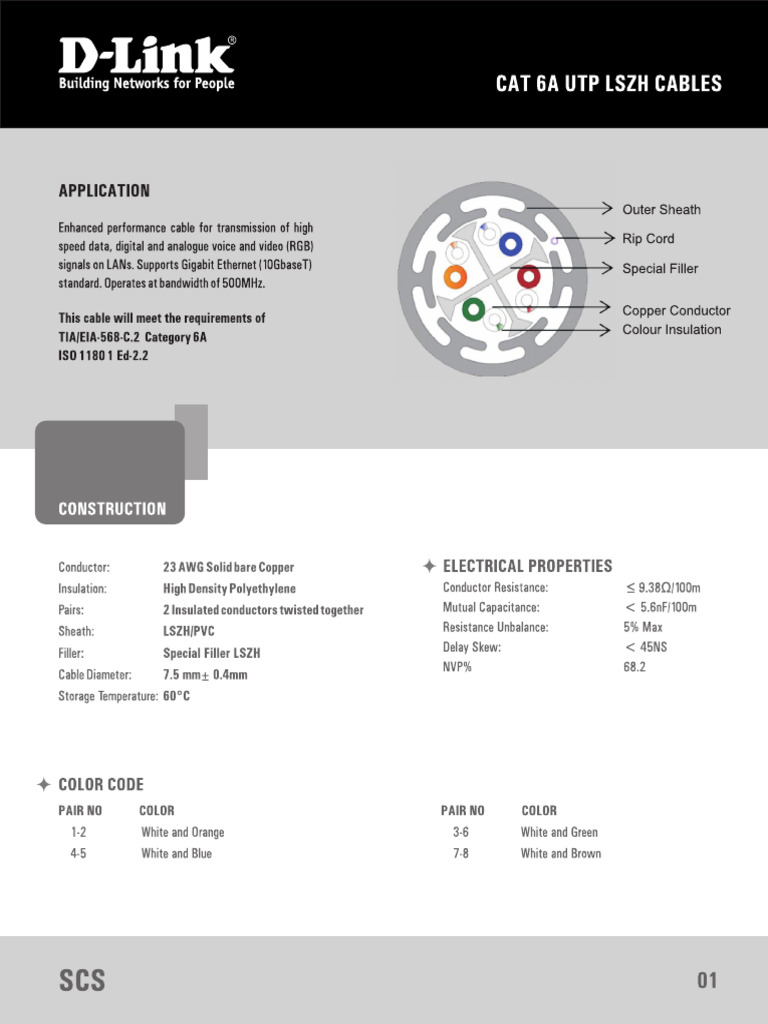 Cat6A UTP Cable Datasheet-New | PDF