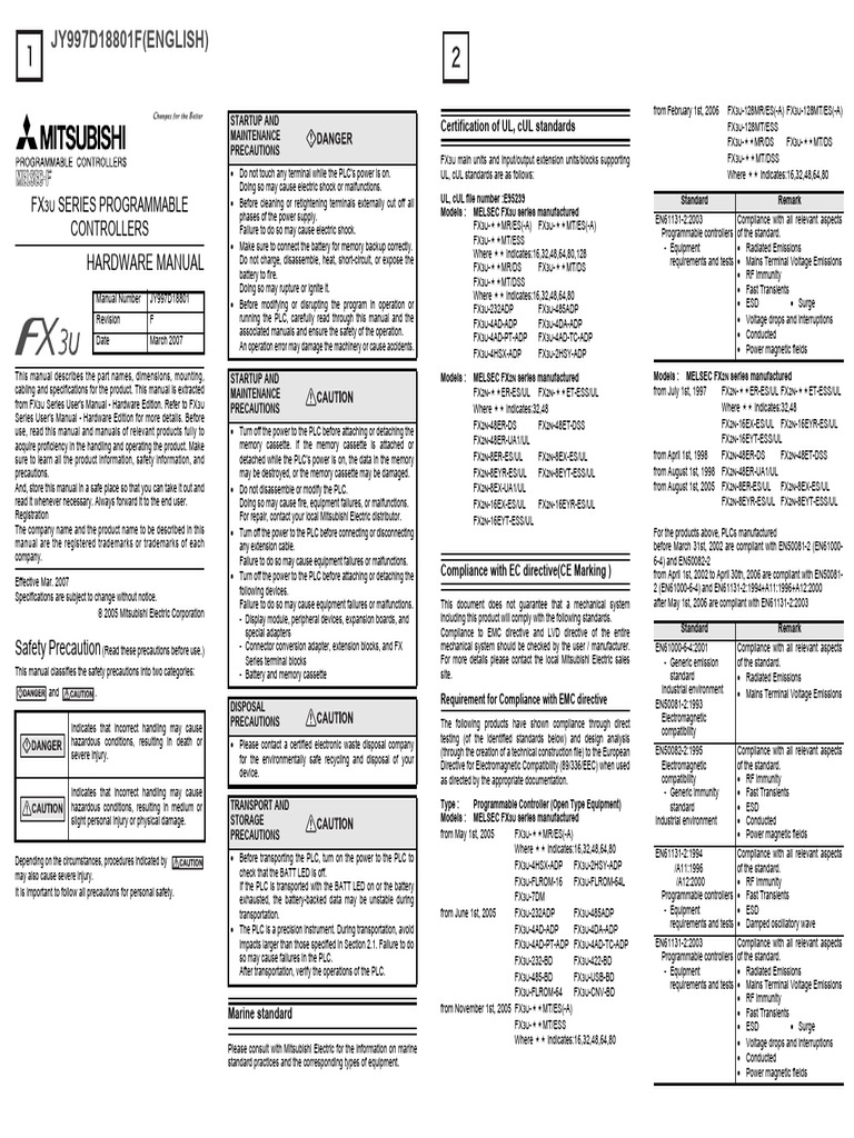 FX3U Hardware | PDF | Programmable Logic Controller | Electromagnetic Compatibility
