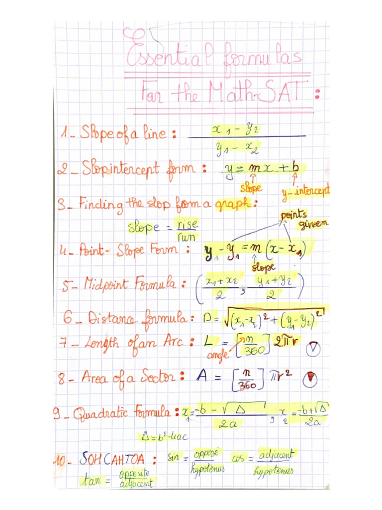 Essential Sat Maths Formulas | PDF