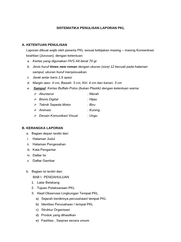 Sistematika Laporan PKL 2025 | PDF