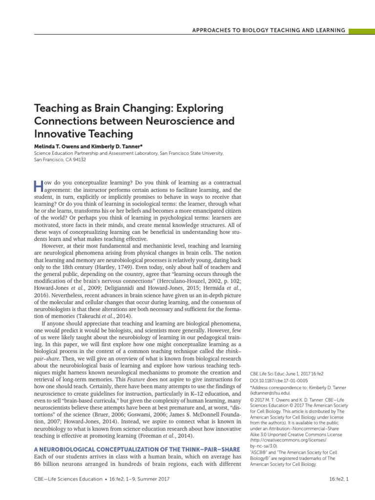 Education Neuroscience | PDF | Synapse | Chemical Synapse