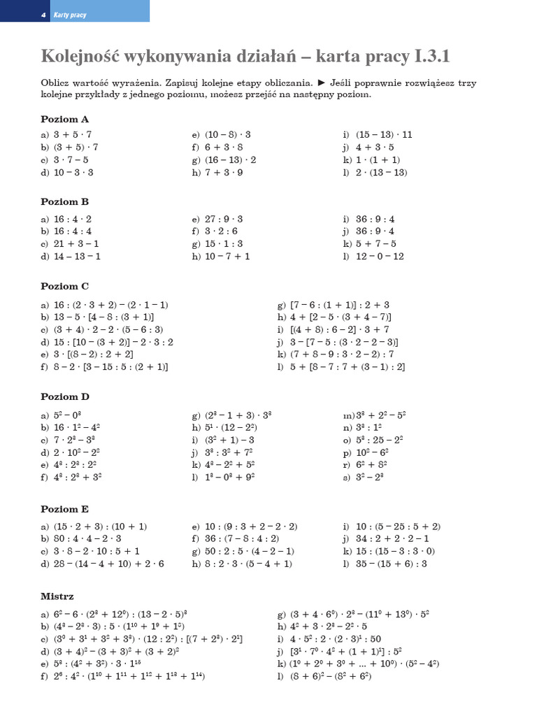 Karty Pracy 5 I 3 Kolejnosc Wykonywania Dzialan Karta I 3 1 | PDF