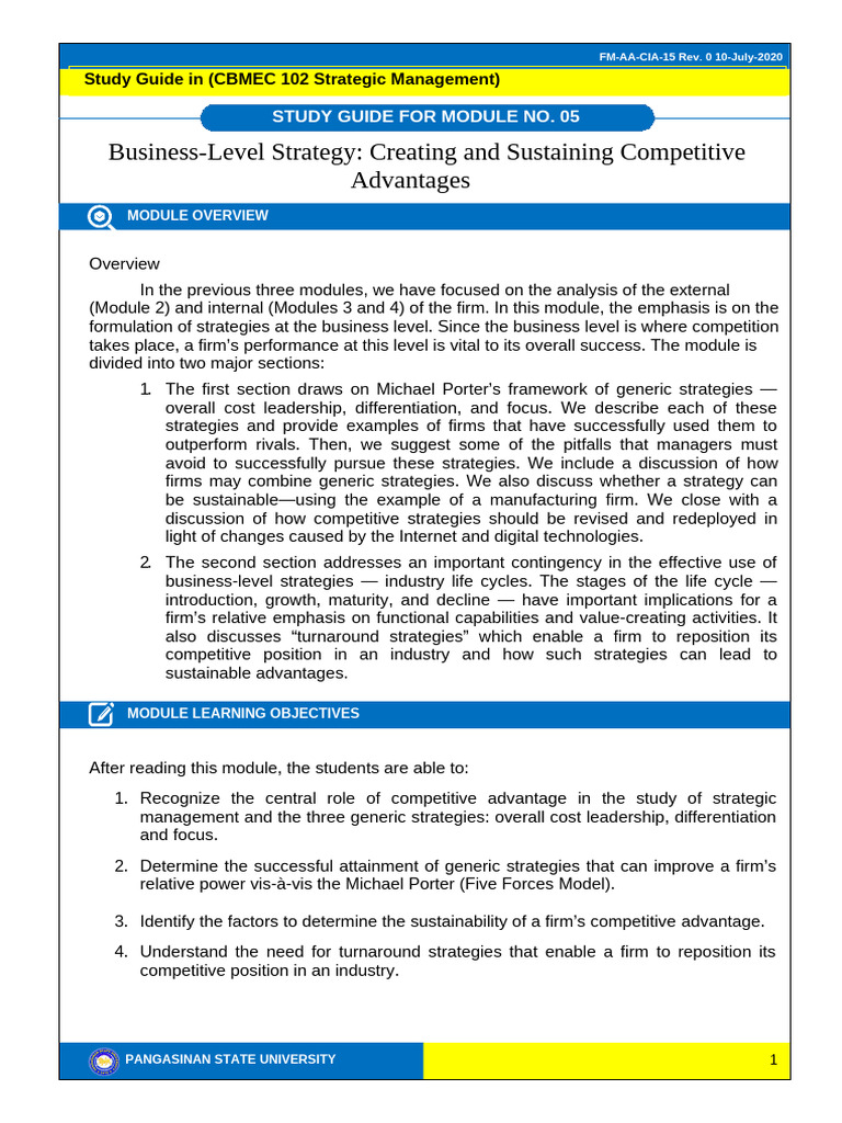 Business-Level Strategy Study Guide | PDF | Strategic Management ...