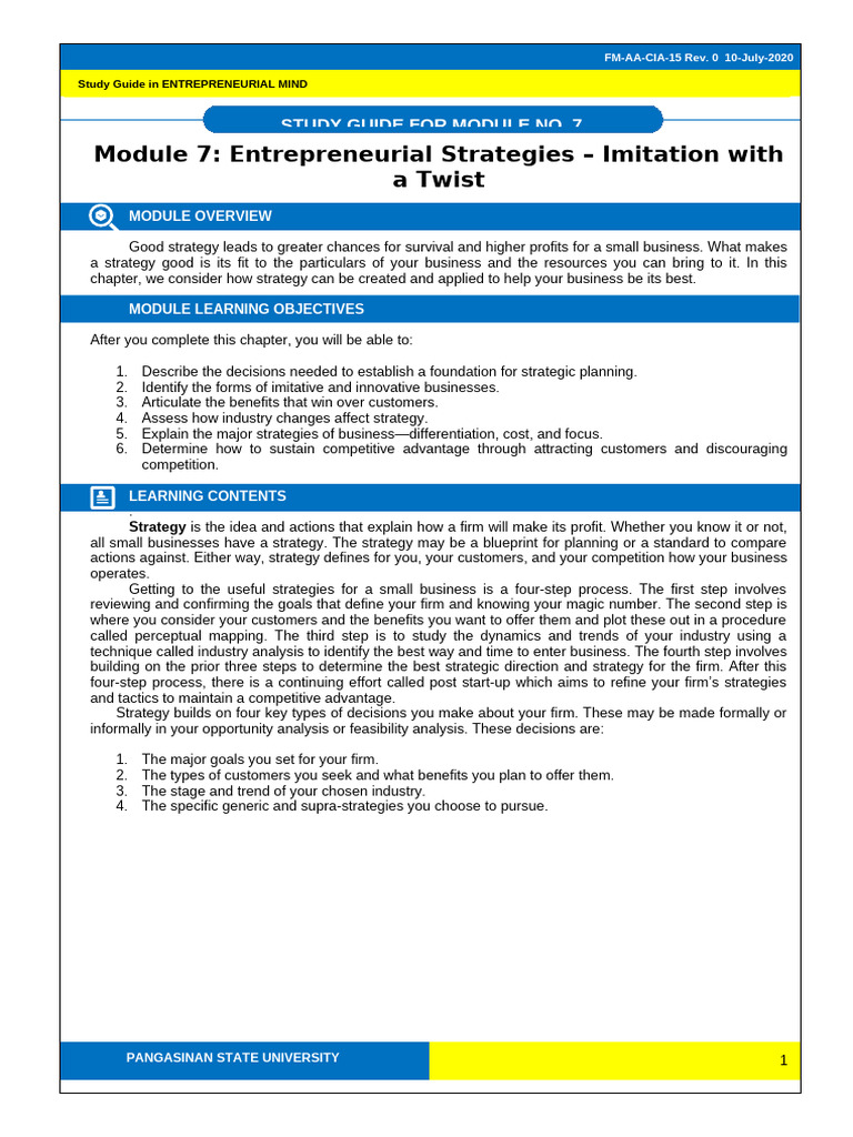 Module 7 Entrepreneurial Strategies Imitation With A Twist | PDF ...