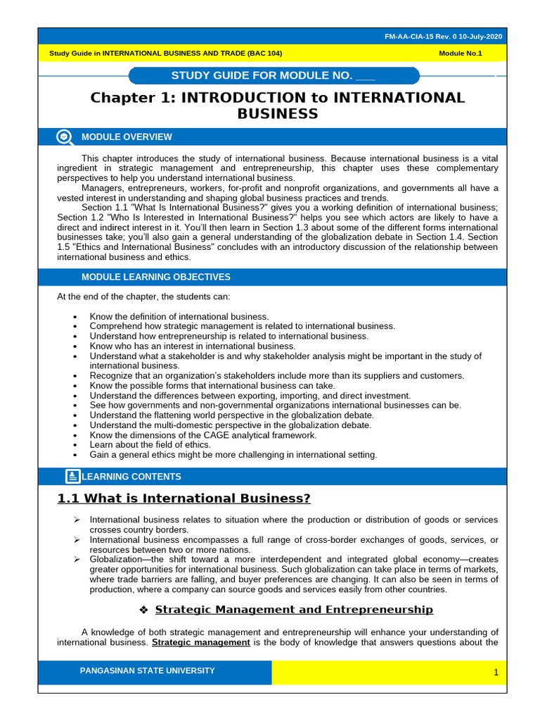 International Business Study Guide | PDF | Strategic Management ...