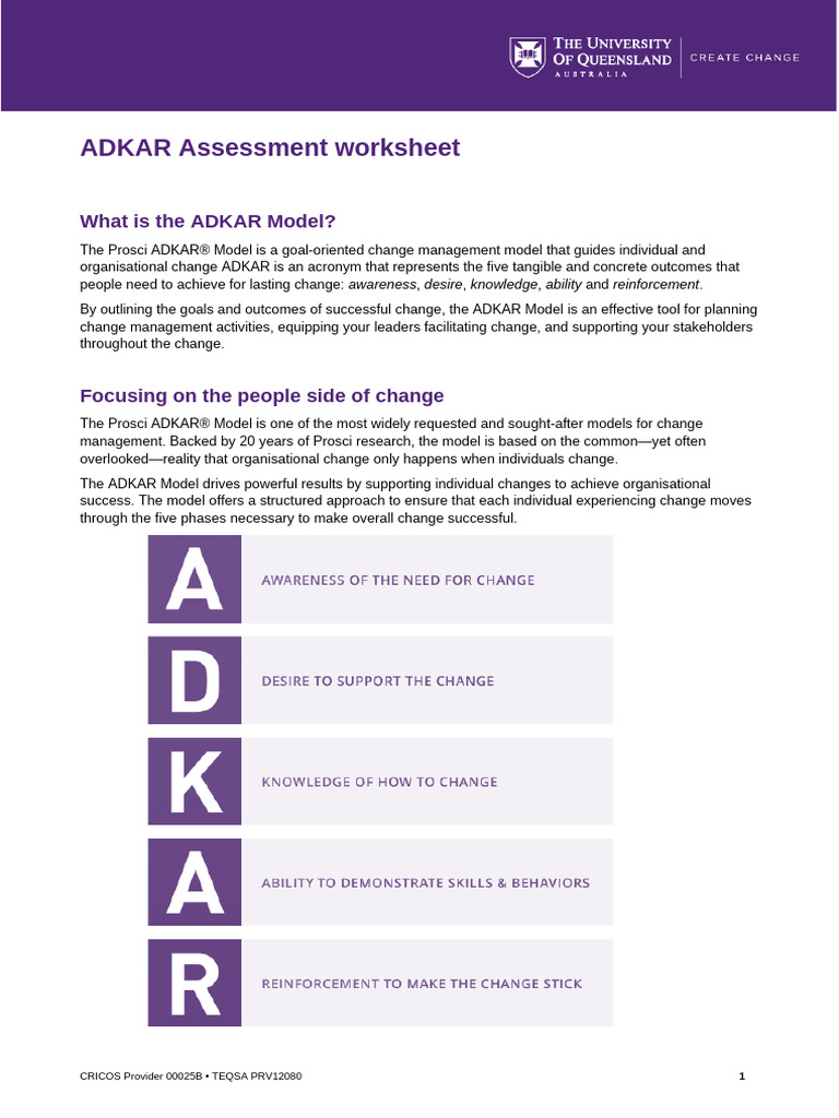 7-ADKAR Assessment Worksheet | PDF | Change Management | Learning