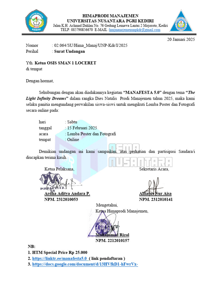 Surat Undangan Ketua OSIS SMAN 1 LOCERET | PDF