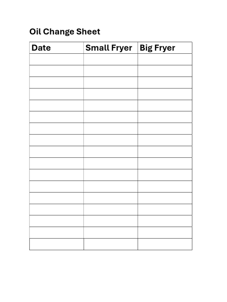 Oil Change Sheet | PDF