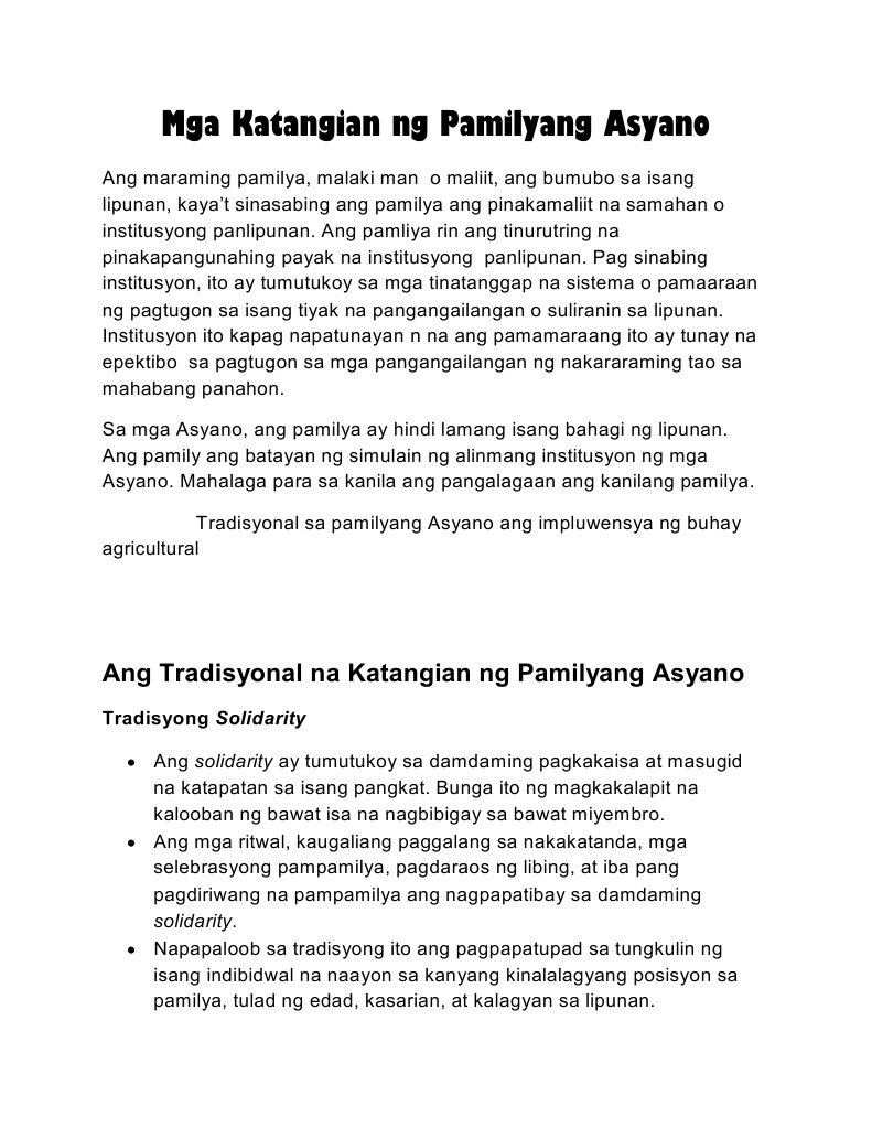 Mga Katangian NG Pamilyang Asyano | PDF