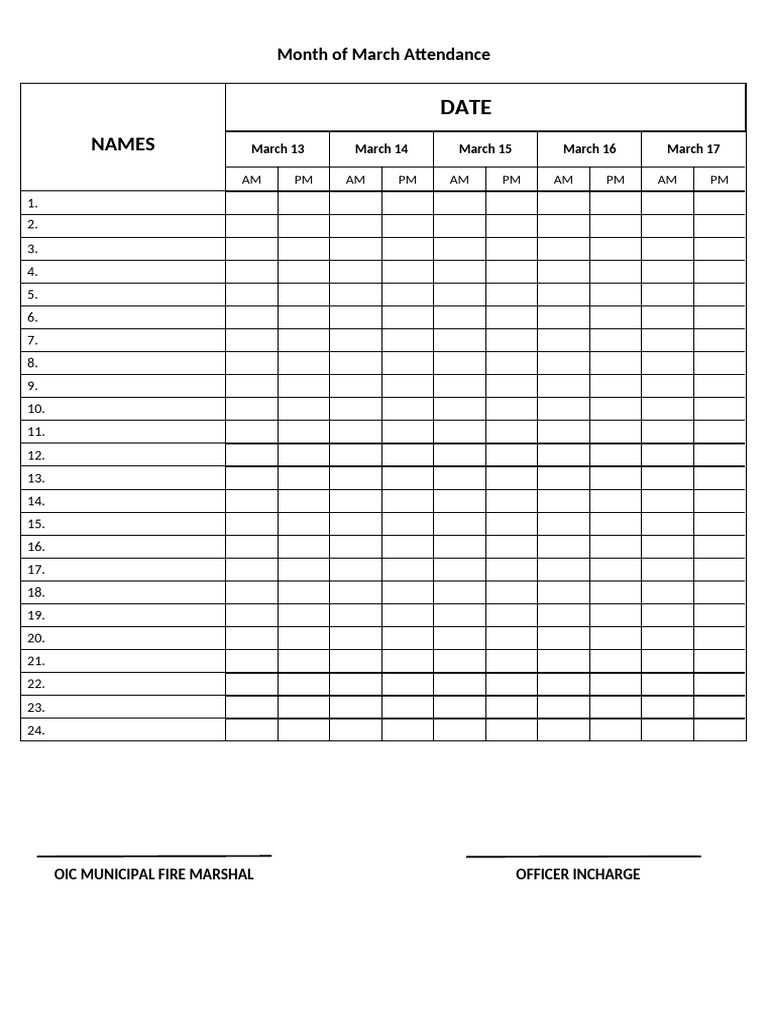 Month of March Attendance | PDF