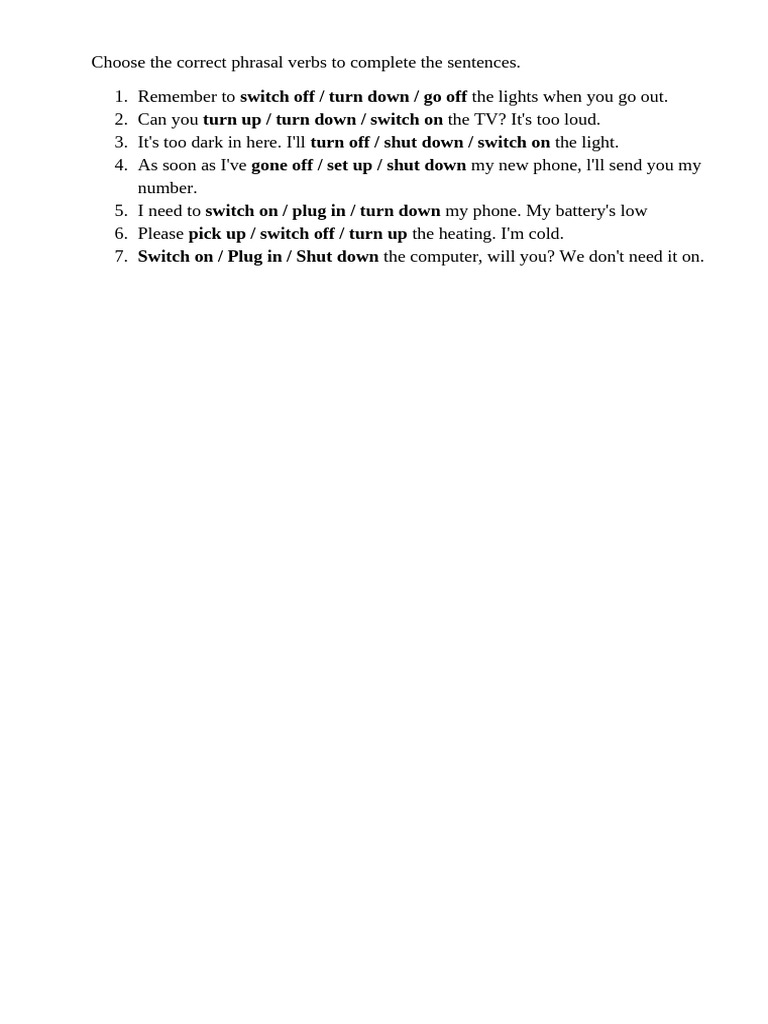 Phrasal Verbs Exercise Worksheet | PDF