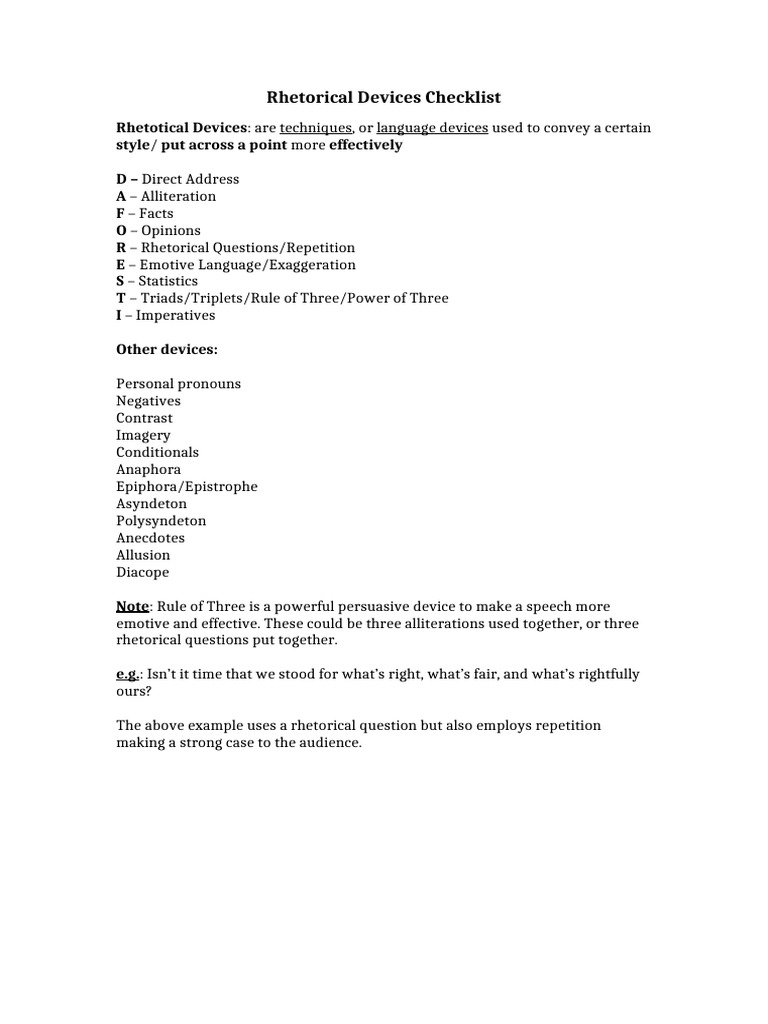Rhetorical Devices Checklist | PDF