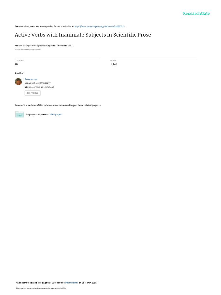 Active Verbs with Inanimate Subjects in Scientific Prose | PDF