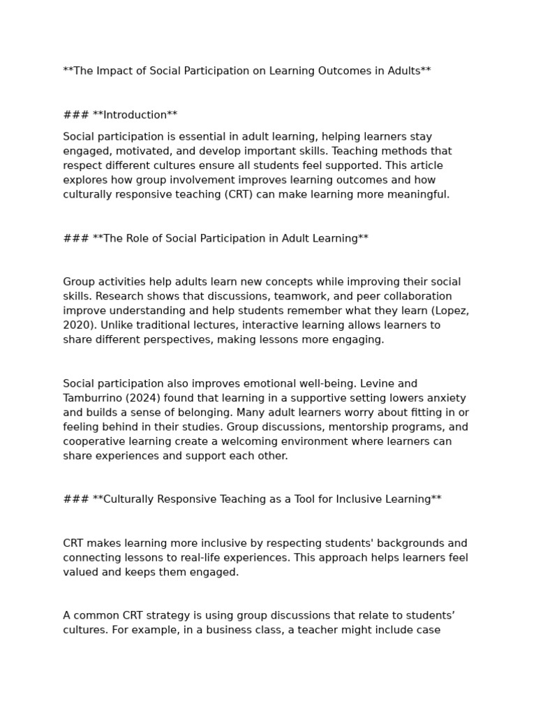 The Impact of Social Participation On Learning Outcomes in Adults | PDF ...