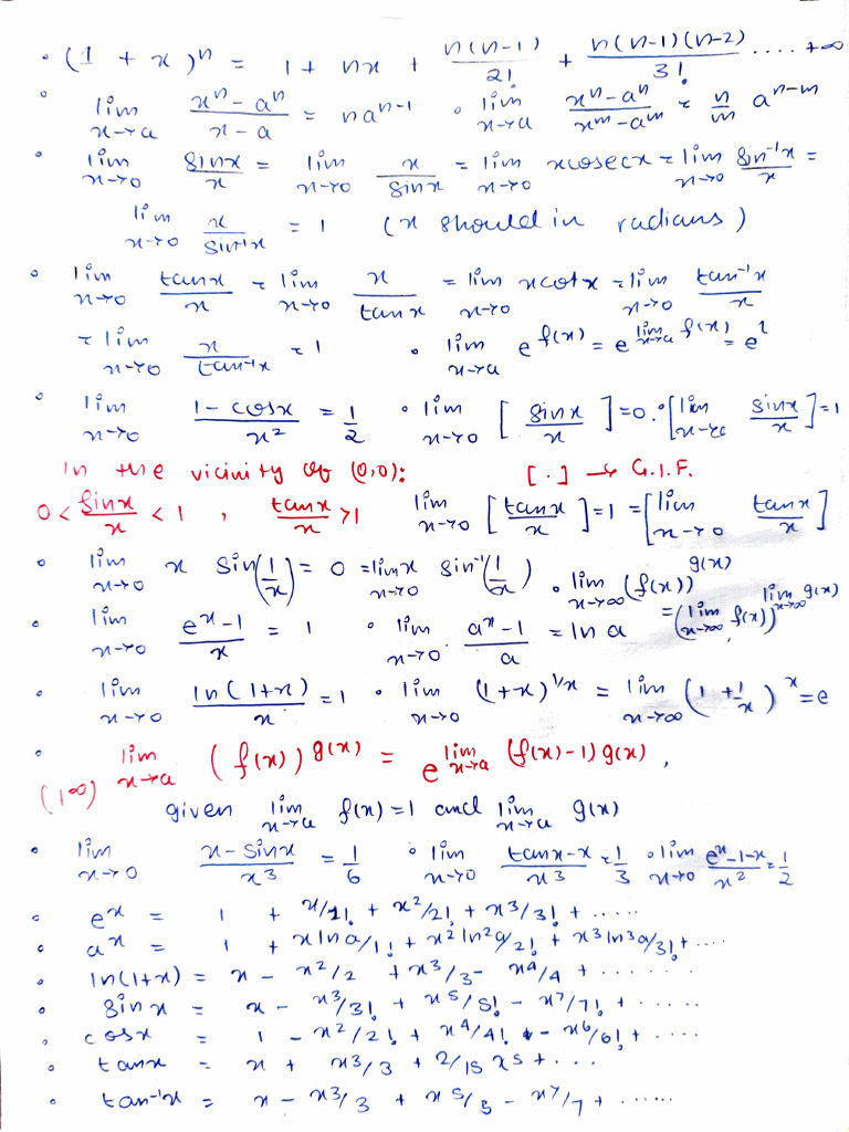 Limits Jee Formula sheet | PDF