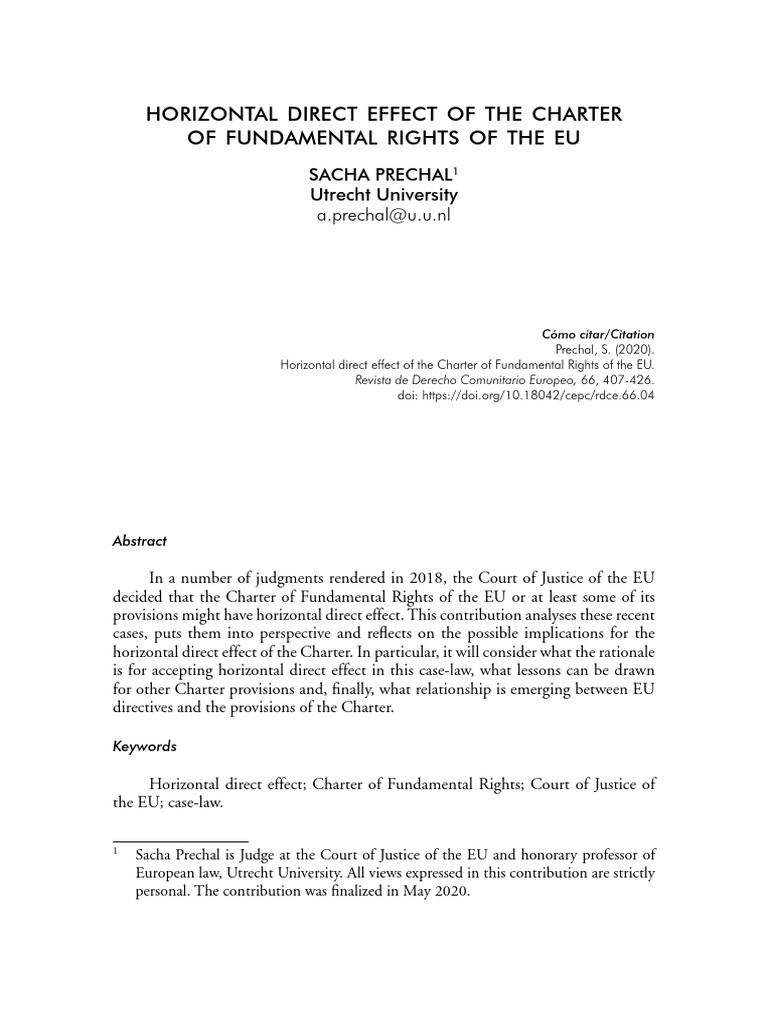 Horizontal Direct Effect of The Charter of Fundamental Rights of The Eu ...