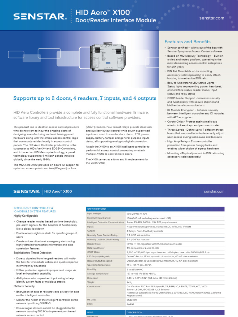 Access Control HID Aero x100 Datasheet EN | PDF | Access Control | Relay