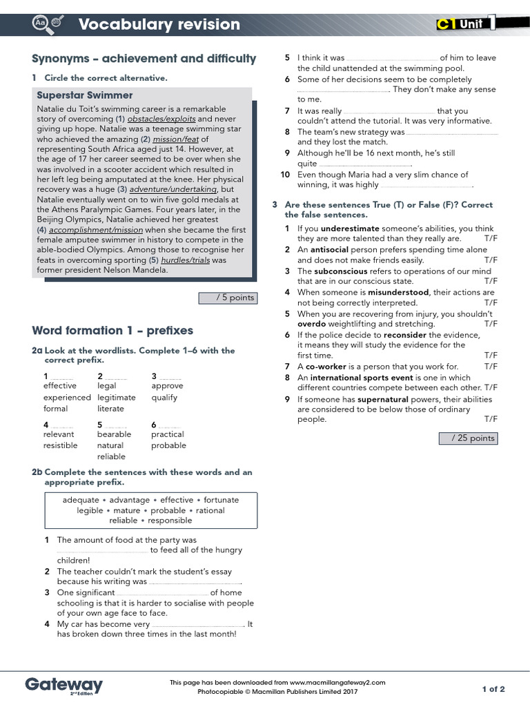 C1 UNIT 1 Vocabulary Revision | PDF