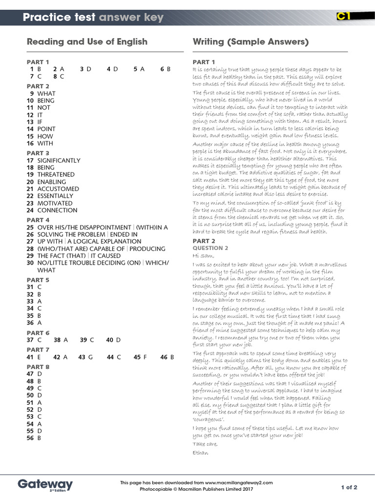 C1 Practice Test Answer Key | PDF | Restaurants