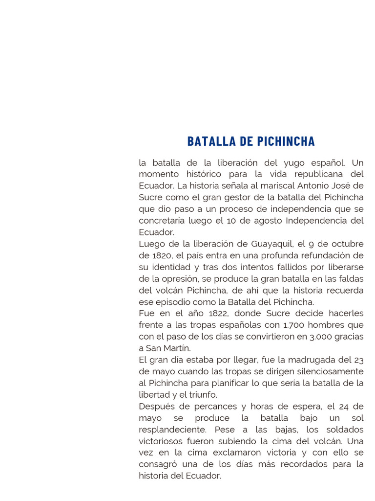 Resumen Batalla Del Pichincha | PDF