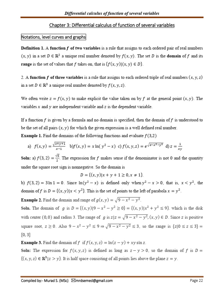 Chapter 3 Differential Calculus of Fun of Several Variable1 | PDF ...