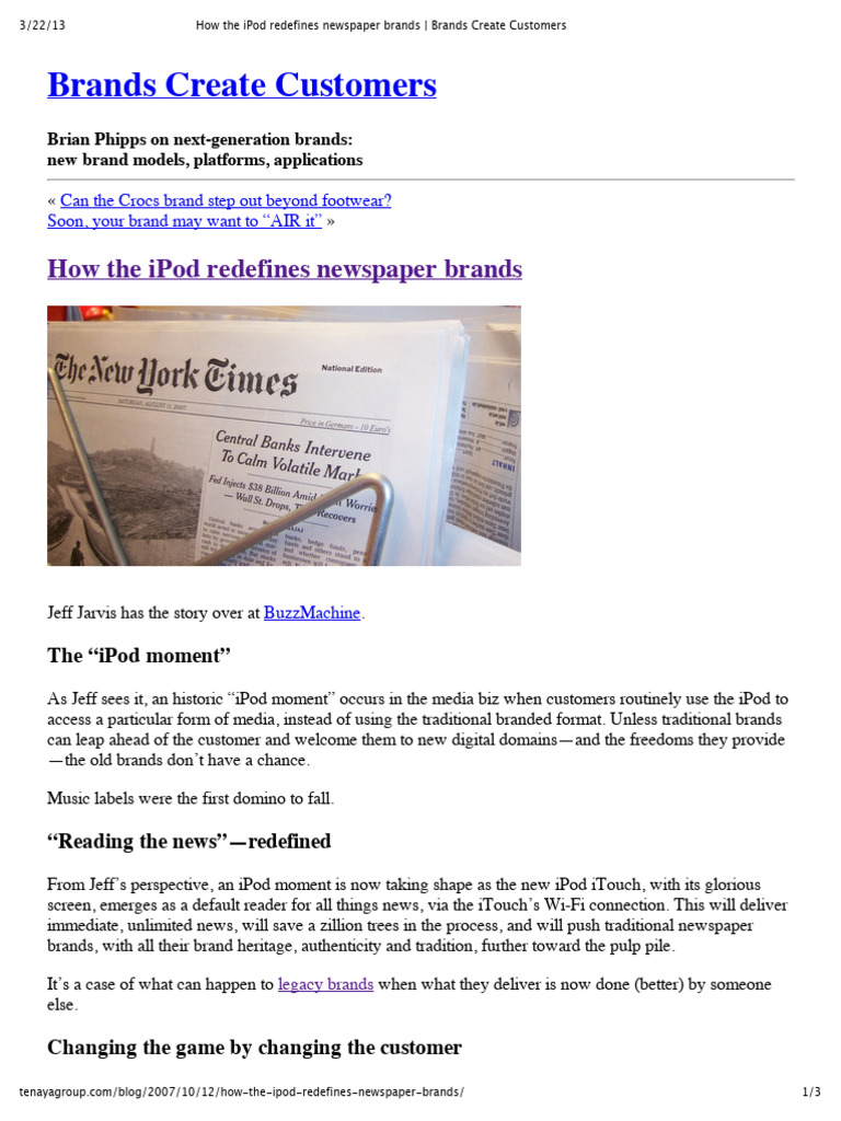 How The Ipod Redefines Newspaper Brands - Brands Create Customers | PDF ...