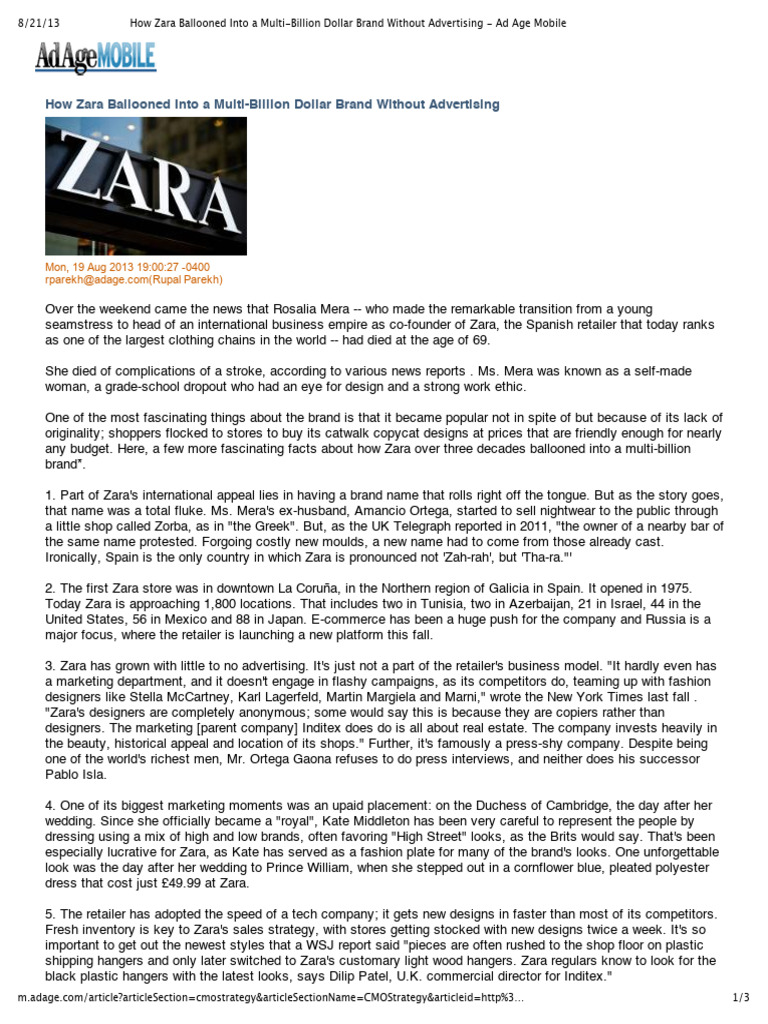 How Zara Ballooned Into A Multi-Billion Dollar Brand Without ...