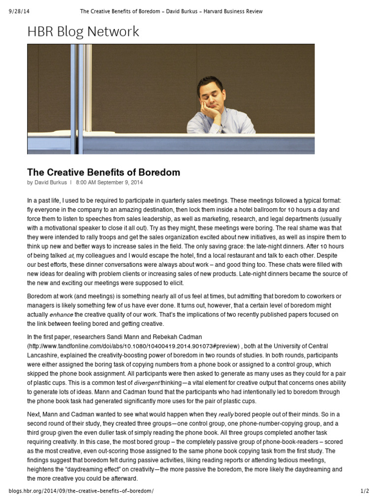 The Creative Benefits of Boredom - David Burkus - Harvard Business ...