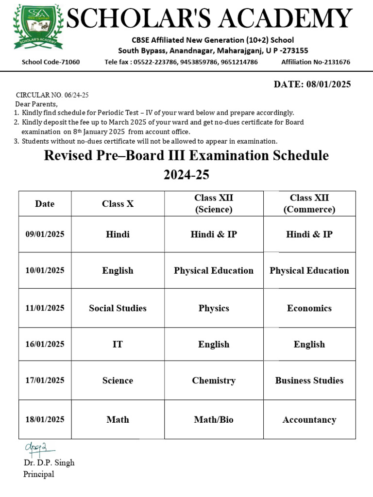 Scholar's Academy Exam Schedule 2025 | PDF