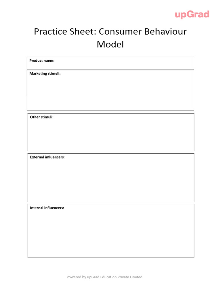 Practice+Sheet Consumer+Behaviour+Model+ | PDF