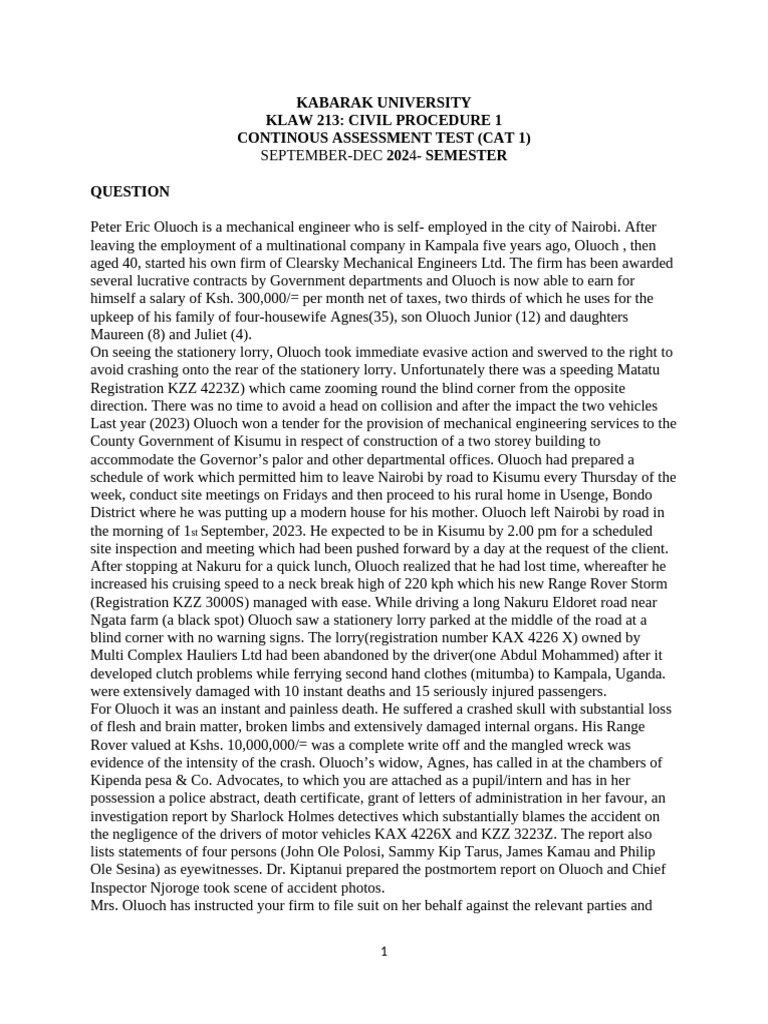 Klaw 213 Civil B Cat One Sept-Dec 2024 | PDF