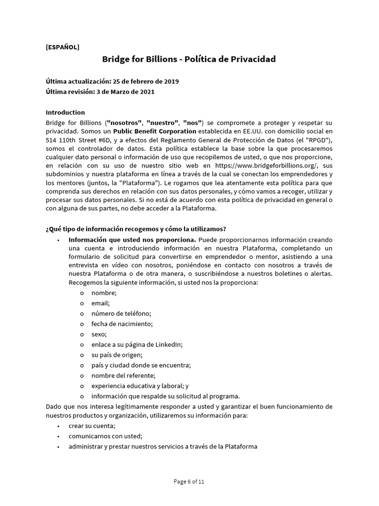 ES Politica de Privacidad React 2021 | PDF | Privacidad en internet ...