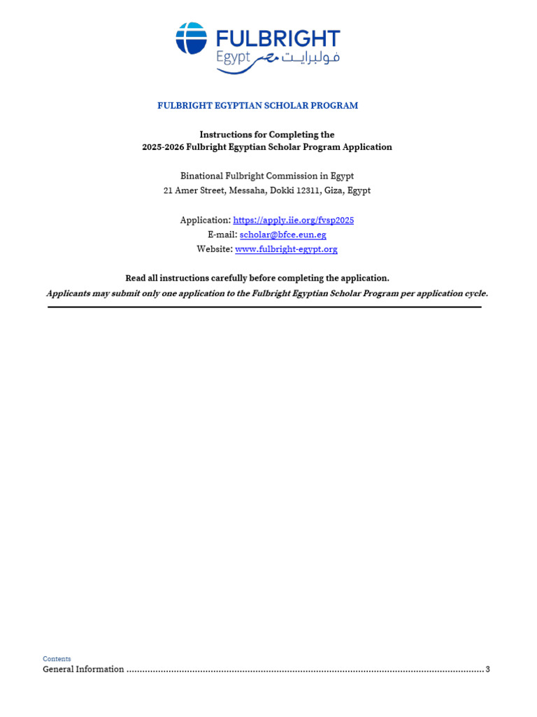25 26 Fulbright Egyptian Scholar Program Application Instructions | PDF | Academic Degree | Login