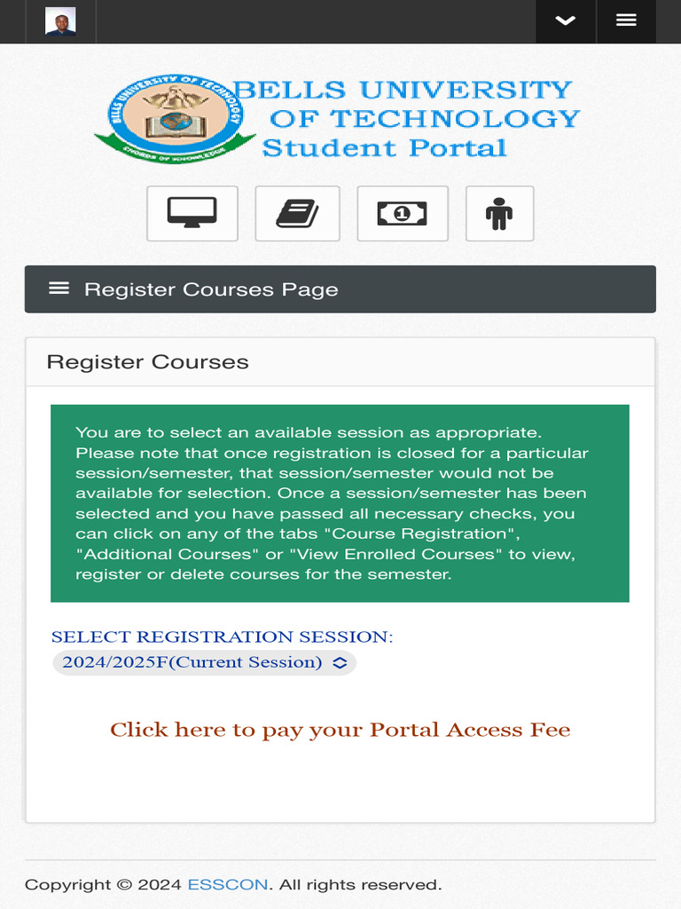 Bells University of Technology - Student Portal Register Courses | PDF