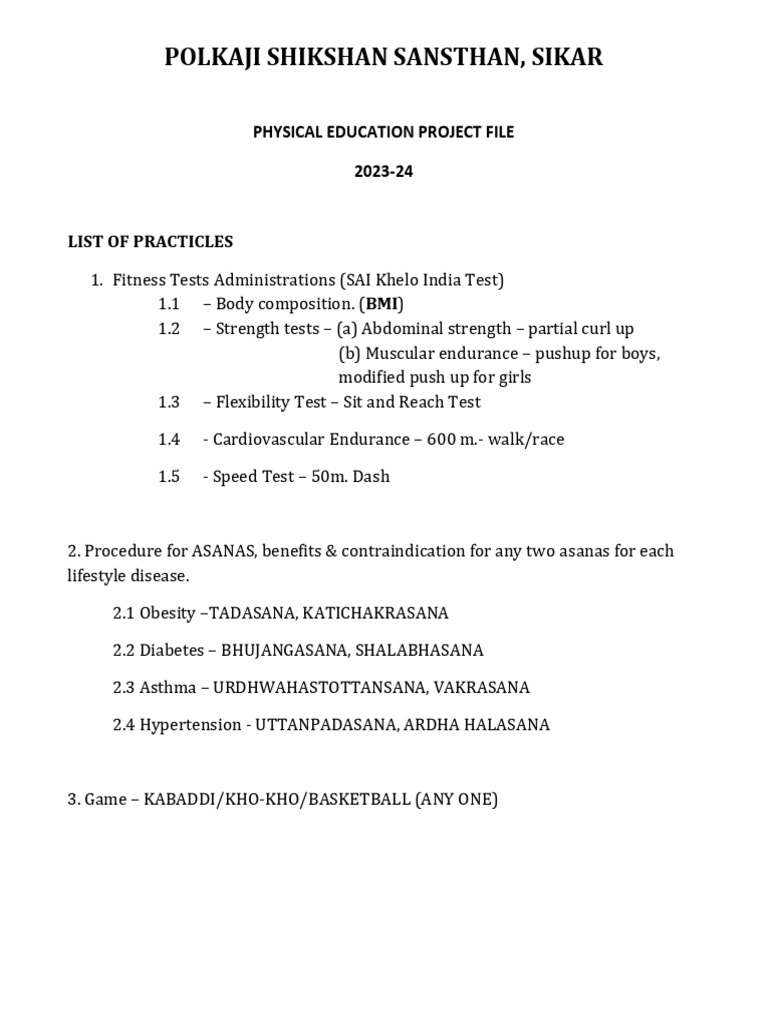 Polkaji Shikshan Sansthan, Sikar: List of Practicles | PDF | Obesity | Blood Pressure