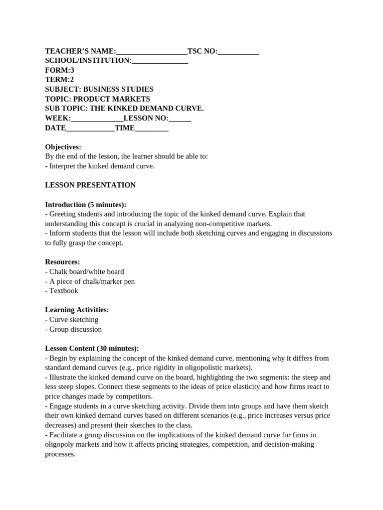 Form 3 Business Studies Lesson Plans Term 2 | PDF | Measures Of ...